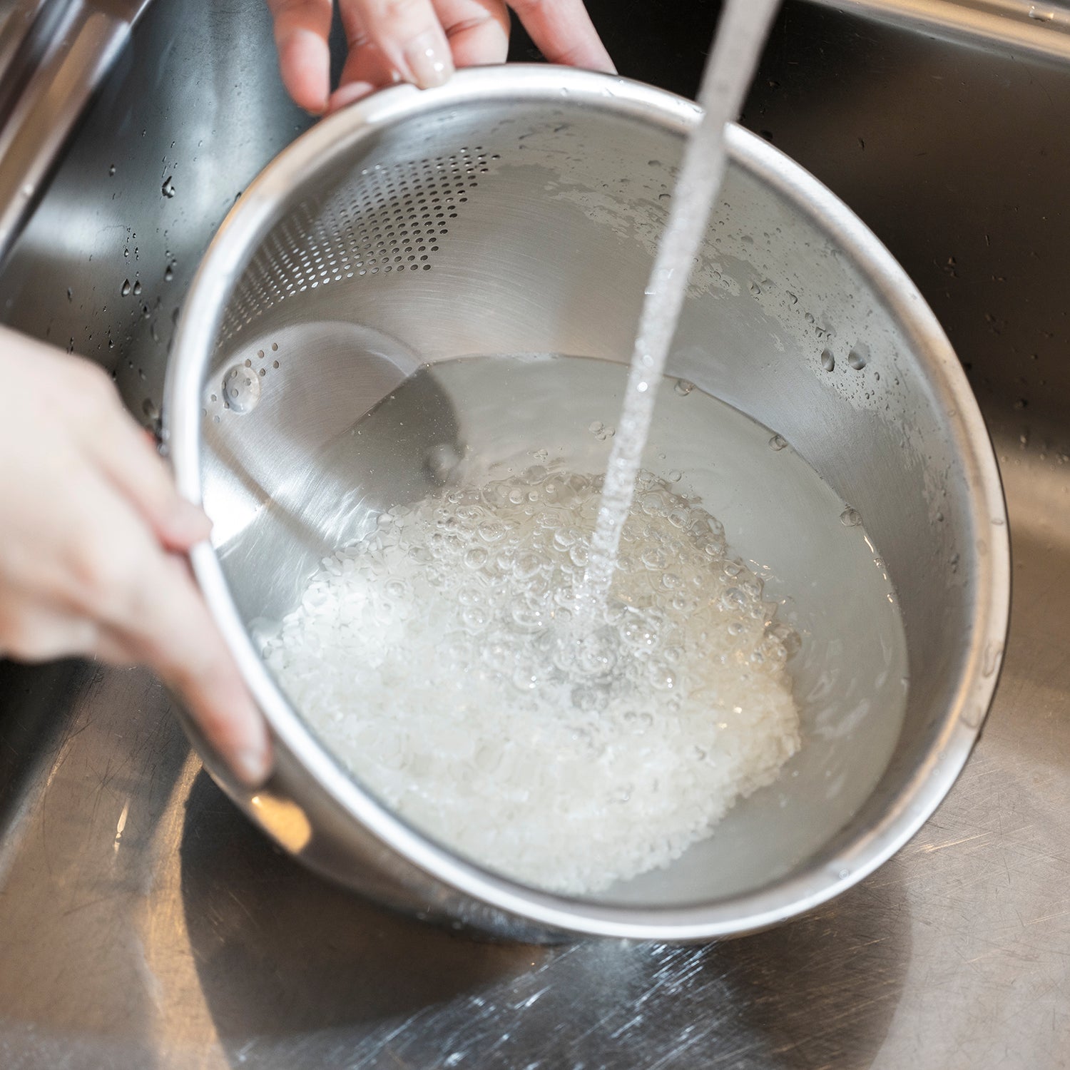 Fujii Stainless Steel 3-Way Rice Washing Bowl with Perforated Strainer ...