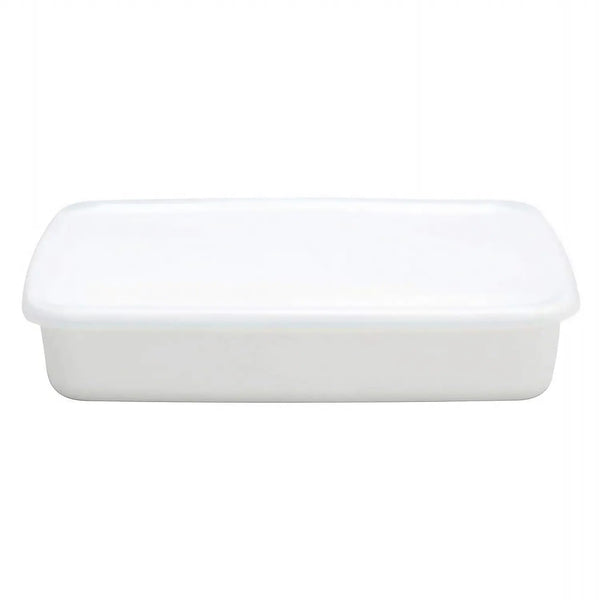 Noda Horo White Series Enamel Rectangle Shallow Food Containers with L ...